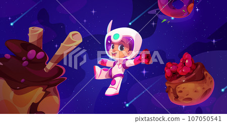 Cute kid astronaut flying in fantasy space-插圖素材 [107050541] - PIXTA圖庫