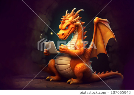 pissed off cartoon dragon with laptop in his... - Stock Illustration ...