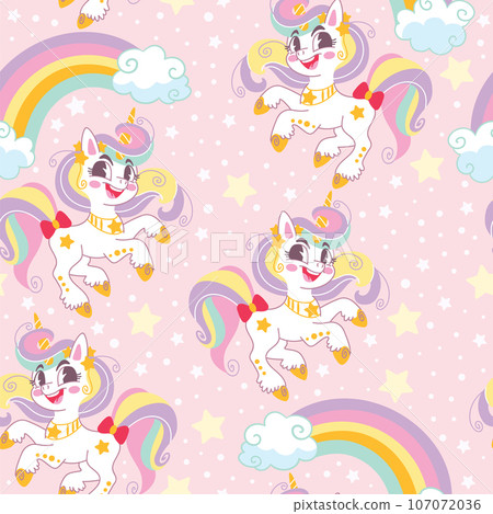 Seamless vector pattern cartoon unicorns... - Stock Illustration ...