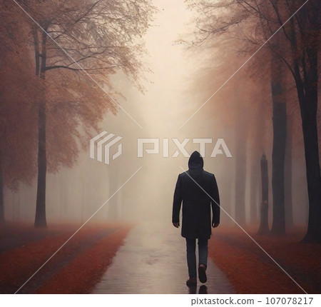 background with man walks in the mist - Stock Illustration [107078217 ...