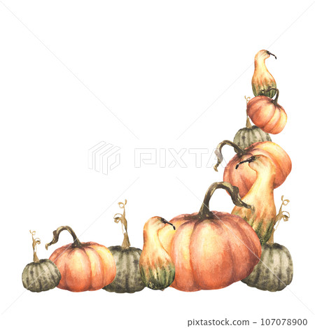 Fall pumpkins corner frame Autumn vegetables... - Stock Illustration ...