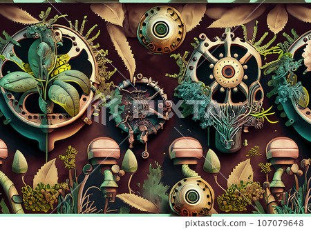 a Steampunk Plants Tileable Background - Stock Illustration [107079648 ...