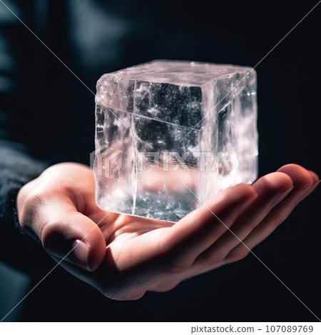 Human Hand holding a frozen piece of ice. Cube...-插圖素材 [107089769 ...