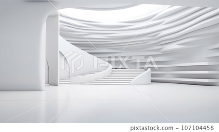 Minimalism white indoor space with curvy... - Stock Illustration ...