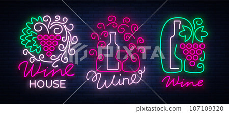 Wine logos set in trendy neon style. Logo, neon... - Stock Illustration ...