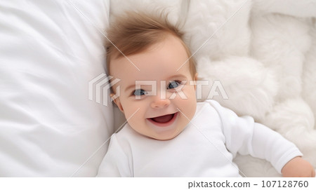 Portrait of a satisfied happy baby on a white... - Stock Illustration ...