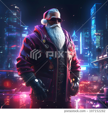 Epic Santa Claus Character in Cyberpunk Style - Stock Illustration ...