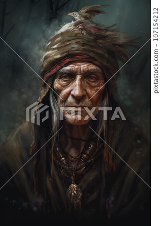 Portrait of an old shaman. Generated by Ai - Stock Illustration ...