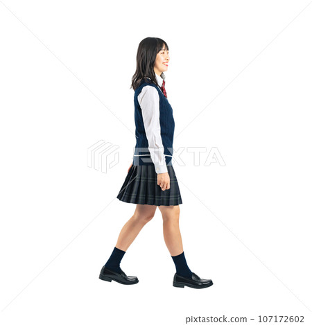 Female student in uniform walking background... - Stock Illustration ...