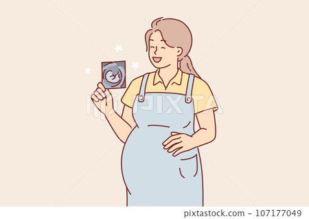 Pregnant woman holds ultrasound picture and... - Stock Illustration ...