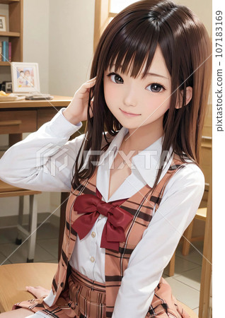 AI-generated image of a high school girl... - Stock Illustration ...