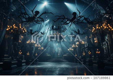A grand ballroom adorned with cobwebs and... - Stock Illustration ...