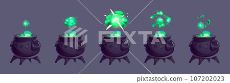 Magic potion boiling in old cauldron - Stock Illustration [107202023 ...
