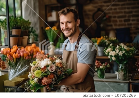 Male Florist in Flower Shop, Floral Design... - Stock Illustration ...