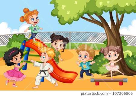 Children with different race playing at the... - Stock Illustration ...