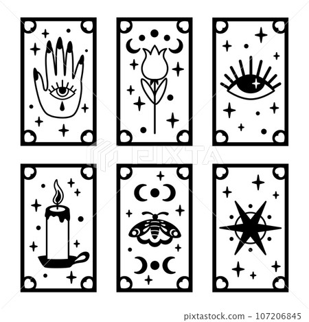 Tarot card style design. Black esoteric cards... - Stock Illustration ...