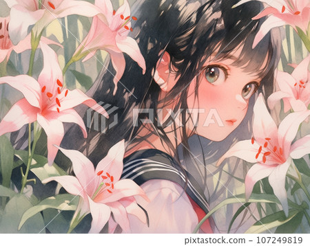 Anime Lily Flower Cartoon Orange Lily Flower" Art Print For Sale By
