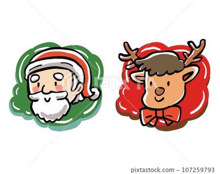 Santa Claus and reindeer face icon set - Stock Illustration [107259793 ...