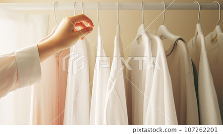 Close-up of a hand reaching into a closet full... - Stock Illustration ...