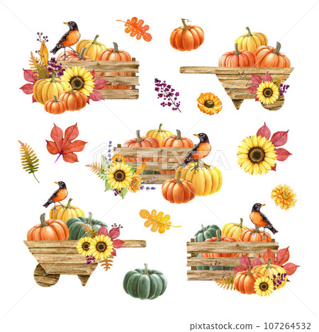 Autumn vintage style floral decoration set.... - Stock Illustration ...