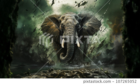Powerful elephant ink art with a green aura - Stock Illustration ...