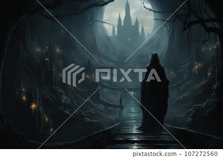 Evil nun's ascent from a crypt-like... - Stock Illustration [107272560 ...
