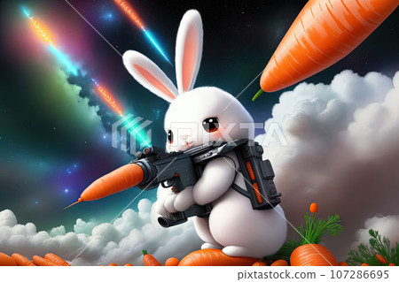 Astrobunny holding a carrot machine gun in... - Stock Illustration ...