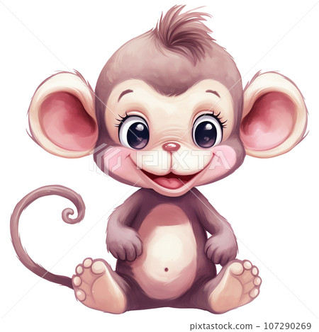 Cute monkey kids watercolor illustration - Stock Illustration ...