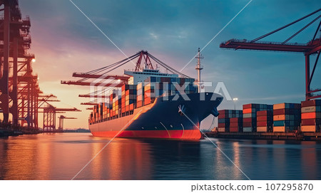 Rear view cargo container ship. Business... - Stock Illustration ...