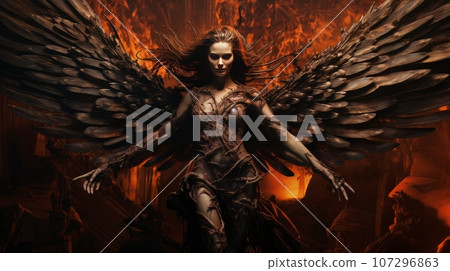 Woman demon with wings against the background... - Stock Illustration ...