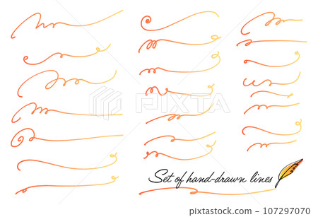 Set of hand-drawn decorative lines (warm color... - Stock Illustration ...
