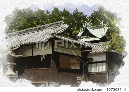 Watercolor style Shinto shrine worship hall and... - Stock Illustration ...