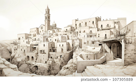 Illustration of beautiful view of Matera, Italy-插圖素材 [107305889] - PIXTA圖庫