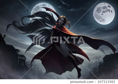 As the daring vampire girl takes flight, her... - Stock Illustration ...