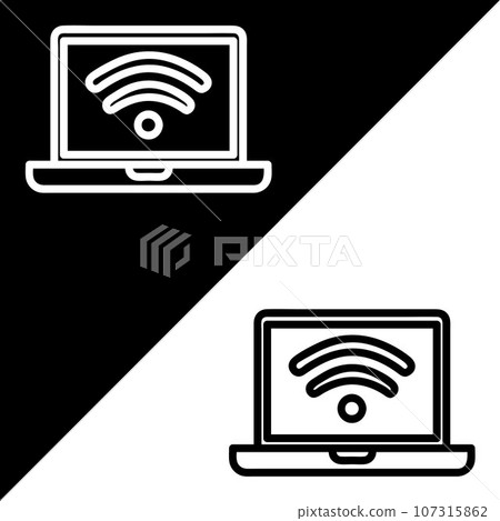 Laptop and wifi sign. Vector icon, Outline... - Stock Illustration ...