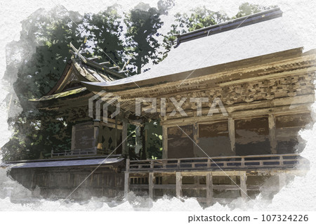 Watercolor style Iwa Shrine Main Hall Shiso... - Stock Illustration ...