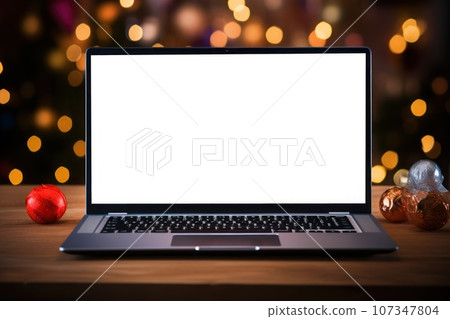 Laptop computer adorned with charming Christmas... - Stock Illustration ...