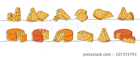 Cheese one line colored continuous drawing.... - Stock Illustration ...