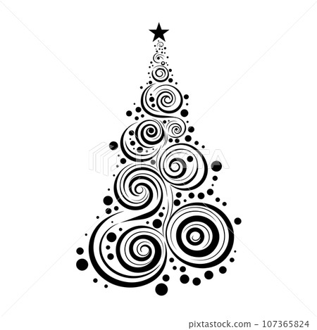 Abstract Christmas Tree Black and White Shape - Stock Illustration ...