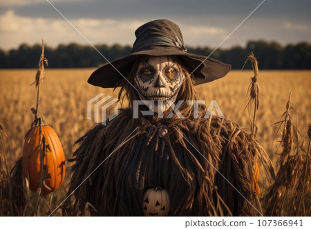 Portrait of a scarecrow monster in a field - Stock Illustration ...