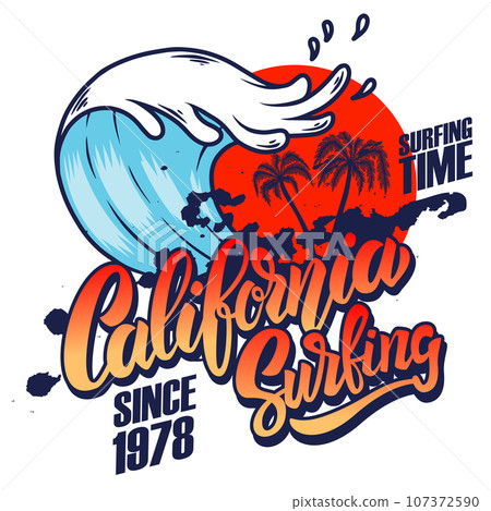 California surfing. Emblem template with waves... - Stock Illustration ...