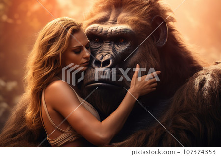 Image of beautiful woman and big gorilla... - Stock Illustration ...