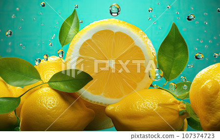 Lemon slices floating in clear water with soft... - Stock Illustration ...