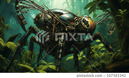 Harmonious Coexistence: Biomechanical Creatures... - Stock Illustration ...