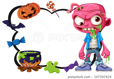 Zombie Border Decoration with Halloween Elements-插圖素材 [107397429] - PIXTA圖庫