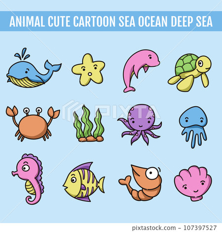 Animal cute cartoon sea ocean deep sea - Stock Illustration [107397527 ...