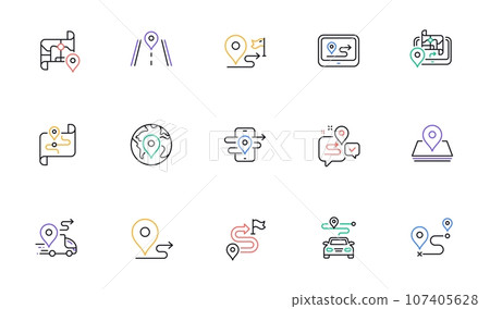 Road map line icons. Journey path, Route map... - Stock Illustration [107405628] - PIXTA