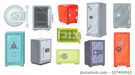 Cartoon metal safes. Iron strongbox, metallic... - Stock Illustration ...