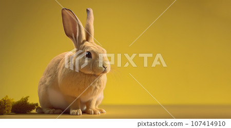 Cute little rabbit sitting on uniform yellow... - Stock Illustration ...