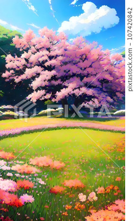 Colorful anime flowers and tress landscape... - Stock Illustration ...